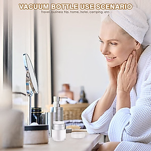 Airless Pump Jar, 2 Pieces Moisturizer Pump Dispenser, Refillable Cosmetic Jars Airless Pump Bottles, Leak-proof Empty Travel Size Cream Jar Vacuum Lotion Bottle Container (2 Pack)