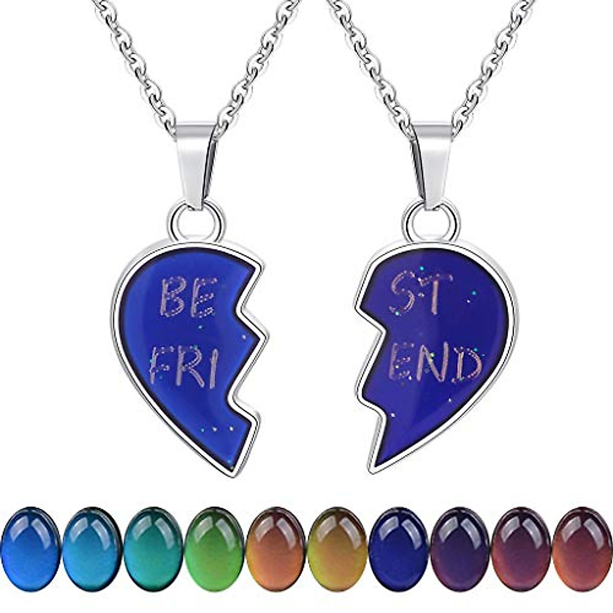 FM FM42 Temperature Sensing Color Changing Best Friend 2-Split Heart Pendant Necklace Set, Pack of 2