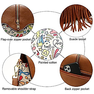 Sunwel Fashion Tassel Purse with Ethnic Print Hobo & Crossbody Handbag for Women Girls (black)