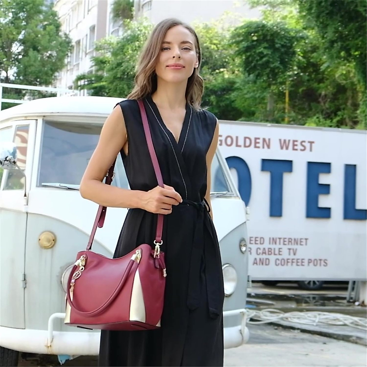 FOXLOVER Leather Handbags for Women, Genuine Leather Lady Top-handle Totes Women's Fashion Crossbody Bags Womens Carryall Purses (Red)