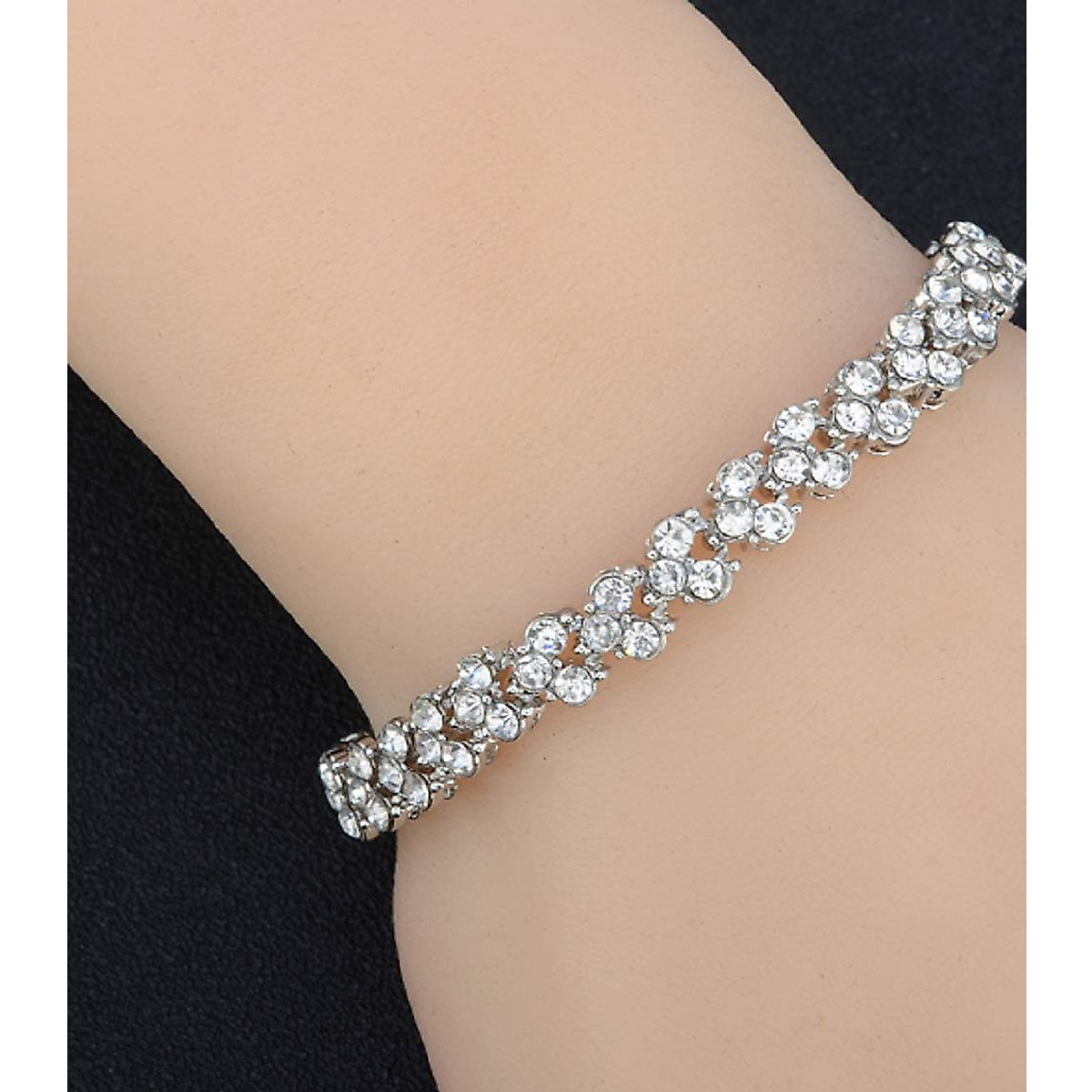 LRGKMCWTOB 925 Sterling Silver Women Fashion Roman Style Crystal Diamond Bangle Bracelets Elegant Charm Rhinestone Bracelets Gifts