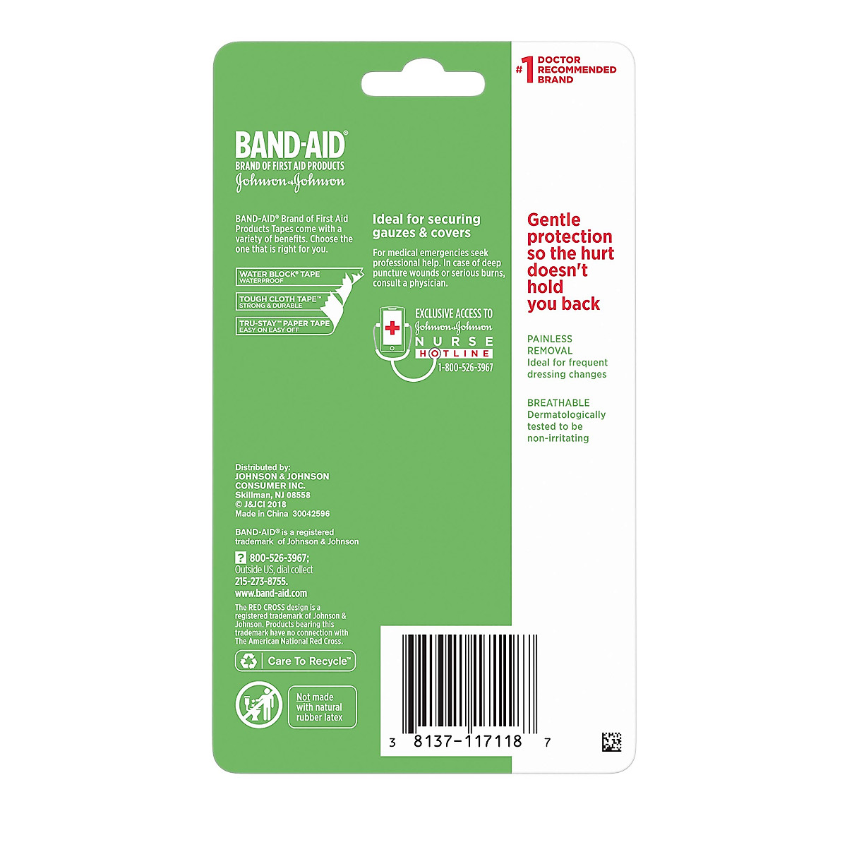 Band-Aid Brand of First Aid Products Hurt-Free Medical Adhesive Paper Tape for Wound Care, Secure Bandages, Gauze & Wound Dressings, Easy Tear, Non-Irritating, 1 Inch by 10 Yards, 2 ct