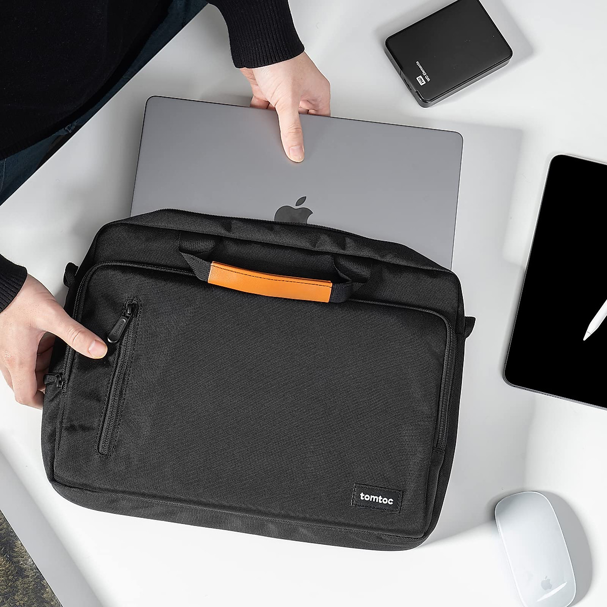 tomtoc Protective Laptop Shoulder Bag for 13-14 Inch MacBook Air/Pro, 13.4-14.4 Surface Laptop Studio/7/6/5/4/3, HP Chromebook 14, Acer Aspire 14, ASUS Zenbook 14, Dell Inspiron 14, Business Briefcase