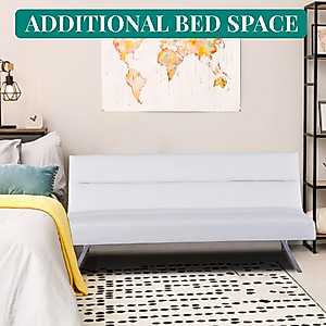 Naomi Home Faux Leather Futon Couch, Modern Convertible Folding Sofa Bed Couch Futon Sofa Bed with Chrome Legs, Reclining Mini Couch, Leather Futon Small Couch for Bedroom Living Room White