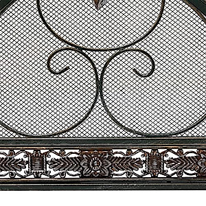 Deco 79 Metal Scroll Fireplace Screen Foldable Arched 3 Panel with Fleur De Lis Accents, 52" x 1" x 31", Black