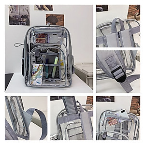 Verdancy Clear Backpack Transparent Bookbag See Through Schoolbag Heavy Duty PVC Waterproof Padded Straps (Gray)