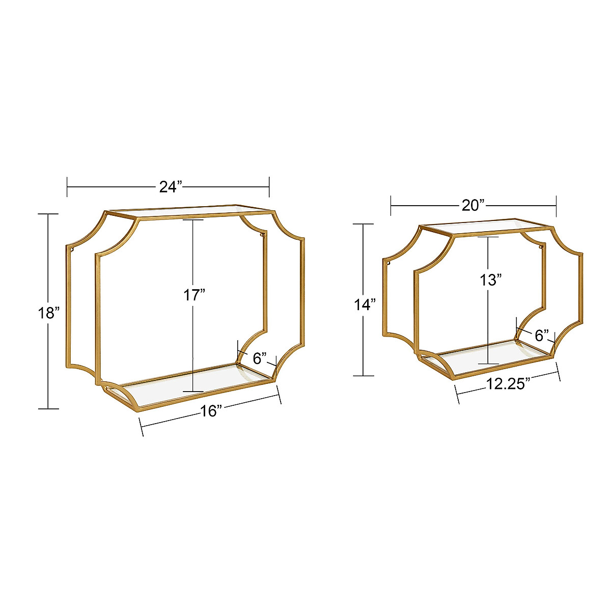 Kate and Laurel Ciel Modern Glam Metal Wall Shelf Set, Set of 2, Metallic Gold, Elegant Wall Decor and Storage