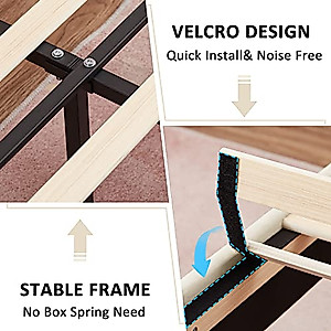 VECELO Full Bed Frames, Upholstered Platform Bedframe, Adjustable Headboard, Wood Slat Support, No Box Spring Needed, Easy Assembly, Beige