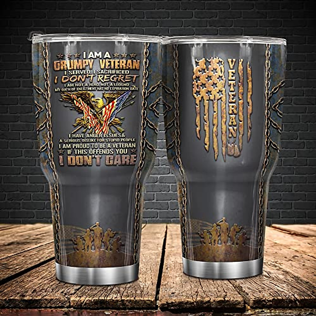 V VIBEPY All Over Printed, Veteran Tumbler, US Veteran Tumbler, Military Tumbler, Veteran Normal Tumbler, 30oz Stainless Steel Tumbler, Gift For Men, Gift For Him, Gift For Veteran, Coffee Tumbler
