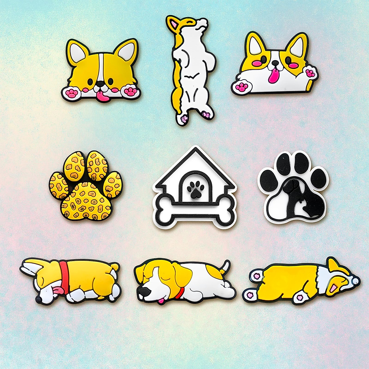 Tashrasia 25Pcs Yellow Dog Shoe Charms for Clogs Sandals Bracelet Wristband Slippers Water Shoes, Cute Puppy Shoe Decoration Charms