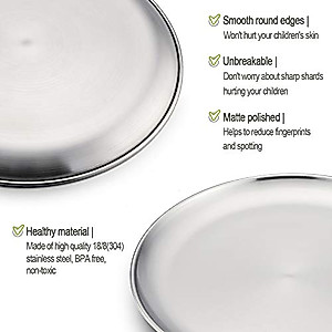 HaWare 6-Piece 18/8 Stainless Steel Plates, Metal 304 Dinner Dishes for Kids Toddlers Children, 8 Inch Feeding Serving Camping Plates, Reusable and Dishwasher Safe