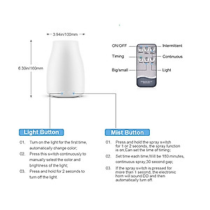 XINGFENSIFNE 300ml Cool Mist Humidifiers for Bedroom With 7 LED Night Light, Ultrasonic Aromatherapy Diffuser with Remote Control Whisper-Quiet Operation,Auto Shut-Off and Timer(3.9 x 6.3 inch)