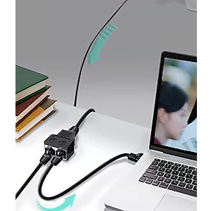 RJ45 Ethernet Splitter Adapter, 2 Pack 1 to 2 Ethernet Splitter 8P8C Socket Extender to Connect to LAN Network Internet Splitter Adapter, for Cat5, 5e, Cat6, Cat7, Black