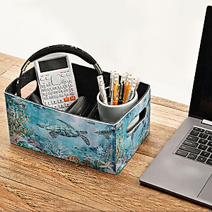 Kcldeci Sea Turtle Starfish Retro Map Storage Bins Baskets for Organizing, Ocean Beach Sturdy Storage Basket Foldable Storage Baskets for Shelves Closet Nursery Toy