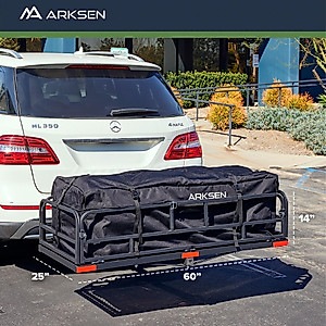 ARKSEN 60" x 25" x 14" Folding Cargo Rack Carrier with Waterproof Cargo Bag 500 Lbs Heavy Duty Capacity 2 Inch Receiver Luggage Basket Hitch Fold Up for SUV Pickup Camping Traveling