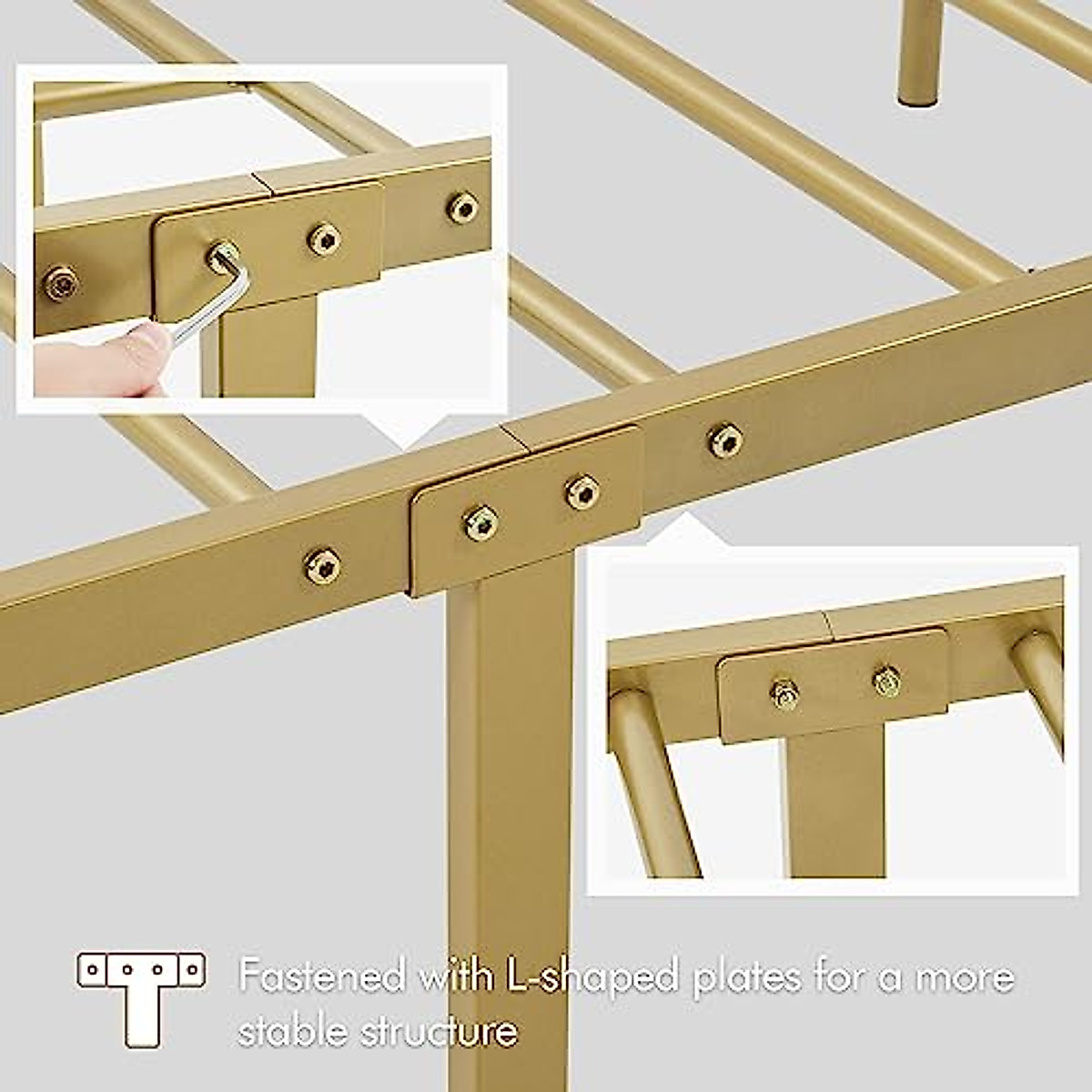 Topeakmart Twin Bed Frames Metal Bed with Vintage Style/Criss-Cross Design Headboard/Mattress Foundation/No Box Spring Needed/Under Bed Storage/Strong Slat Support Antique Gold Twin Bed