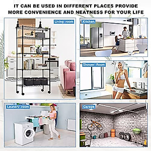 Dlewmsyic Wire Shelving with Wheels, 5 Layer 750 Lbs Capacity 60" Hx30 Lx14 W Metal Storage Shelf, Black