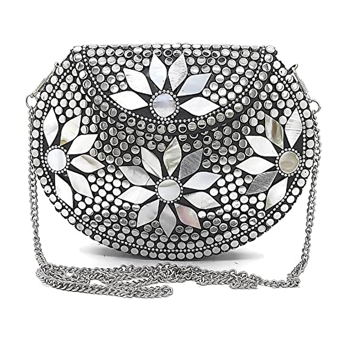 Trend Overseas Silver metal Beaded Ethnic purse Girls Bridal Bag cross body bag for women/Girl party clutch Metal clutches Vintage Brass
