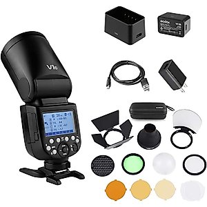Godox V1C Camera Flash Speedlite Speedlight Round Head Compatible with Canon EOS Series 1500D 3000D 5D Mark LLL 5D Mark ll for Wedding Portrait Studio Photography + Godox AK-R1 Pocket Flash Light Acce
