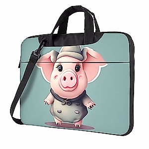 Cute Pig Laptop Bag 15.6 Inch, Business Briefcase Gifts For Men Women, Messenger Shoulder Bag With Strap