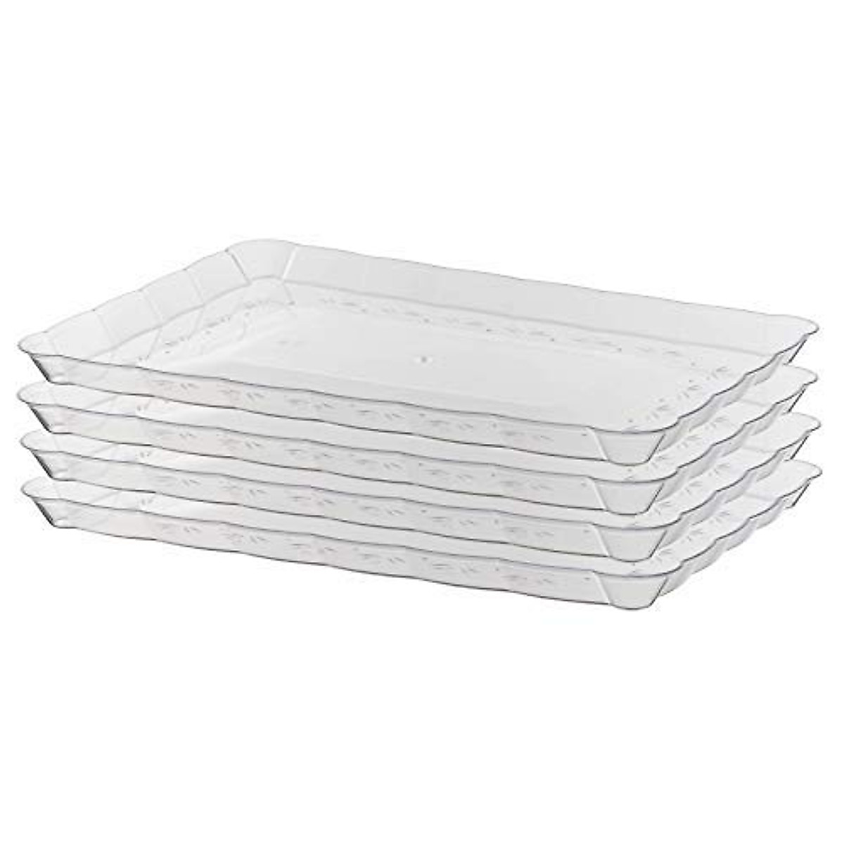 Exquisite 6 Pack of 9 Inch. x 13 Inch. Rectangle Premium Disposable Plastic Serving Tray Set - Clear Serving Trays with a Classic Wave Design around the Edges Uses: all Occasions