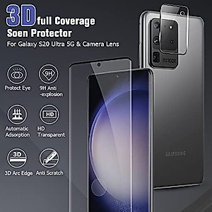 [2+2 Pack] Galaxy S20 Ultra Screen Protector with Camera Lens Protector, 9H Hardness Tempered Glass Ultrasonic Fingerprint Support 3D Curved No Bubbles for Samsung Galaxy S20 Ultra 5G 6.9 Inch