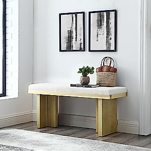 Niccae Padded Bedroom Bench, Made of Sturdy Rubber Wood, Linen Sponge, Perfect for Modern Living Rooms, Bedrooms, and Corridors (beige)