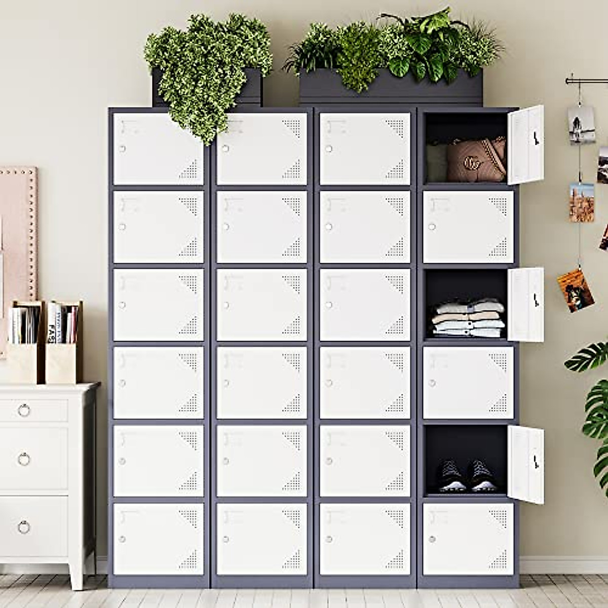 Letaya Metal Lockers for Employees,71" Steel Storage Cabinet with 6 Door Lockable for Office Staff,Home Sundries,Gym,School (White)