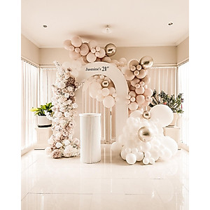 104PCS Nude Neutral Balloon Garland Arch Kit Boho Balloons Garland Double Stuffed Pearl White Balloons Cream Peach Champagne Gold Balloons for Bride Wedding Shower Birthday Party Decorations