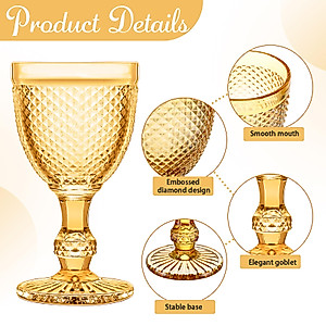 Bokon 12 Pack Wine Glasses Red Wine Glass Goblets High Clear Wine Glass 10 oz Vintage Glass Goblet Embossed Diamond Design Glassware Goblet with Stem for Juice Liquor Party Wedding Bar (Amber)