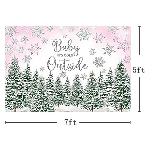 Mehofond 7x5ft Winter Baby Shower Pink and Green Backdrop Baby It's Cold Outside Snowflake Silver Gliter Photography Background Our Little Baby Is on the Way Party Banner Decorations Photo Booth Props