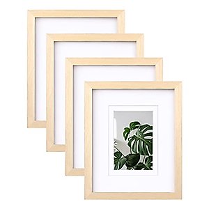 Egofine 8x10 Picture Frames Made of Solid Wood with Plexiglass, Display Pictures 4x6/5x7 with Mat or 8x10 Without Mat Set of 4 for Tabletop and Wall Mounting, Natural Wood