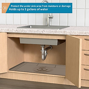 Sanbege Under Sink Mat Liner 34" x 22", Trimmable Kitchen Cabinet Protector Tray, Multipurpose Silicone Waterproof Mat for 36" Cabinet and Crafting, Pet Bowls, Floor Organization (Brown)