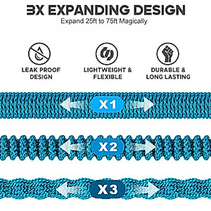 Expandable Garden Hose 75 ft with 10 Function Spray Nozzle - New Patented Water Hose with 50 Layers of Innovative Nano Rubber - Lightweight, Durable, Flexible, 75ft Retractable Stretch Hose, Blue