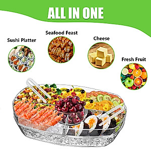 Serving Tray on Ice,Chilled Serving Tray,Serving Trays That Keep Food Cold,Kitchen Chilled Food Bowl with Compartment and Lids for Shrimp, Fruits, Vegetables, Salads