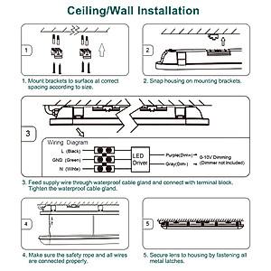kadision 4ft LED Vapor Tight Light, 60W/50W/40W Wattage Selectable 7200lm 5000K 100-277V, 0-10V Dimmable Vapor Proof Lighting Fixture for Warehouses Car Washes, UL Listed 4-Pack