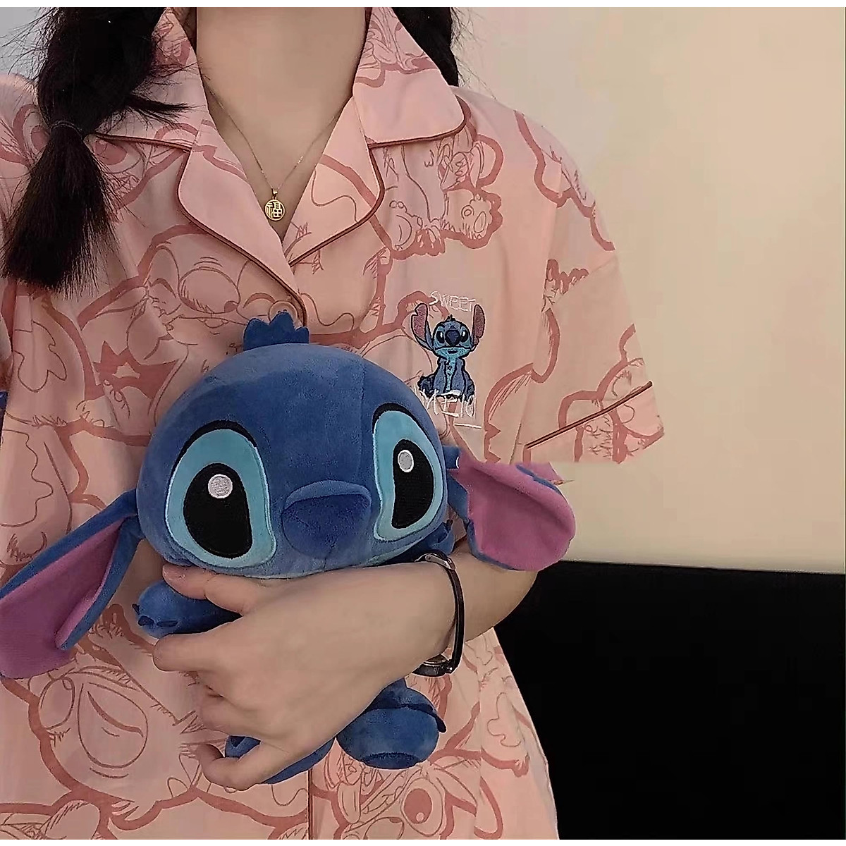 kwaya Women's Cotton Pajamas - 3Pcs Sets, Cute Cartoon Print Sleepwear - Soft Button Up Short Sleeve Shirt with Casual Long Pants & Short Lounge Sets Pink