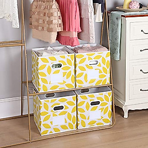 MAX Houser Fabric Storage Bins Cubes Baskets Containers with Dual Plastic Handles for Home Closet Bedroom Drawers Organizers, Foldable, Set of 4 (Yellow)