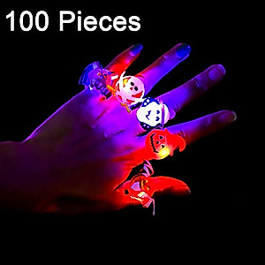URATOT 100 Pieces Halloween LED Glow Rings Glow in the Dark Rings Halloween Gifts Light Up Toys Rings for Halloween Party Favors Decorations