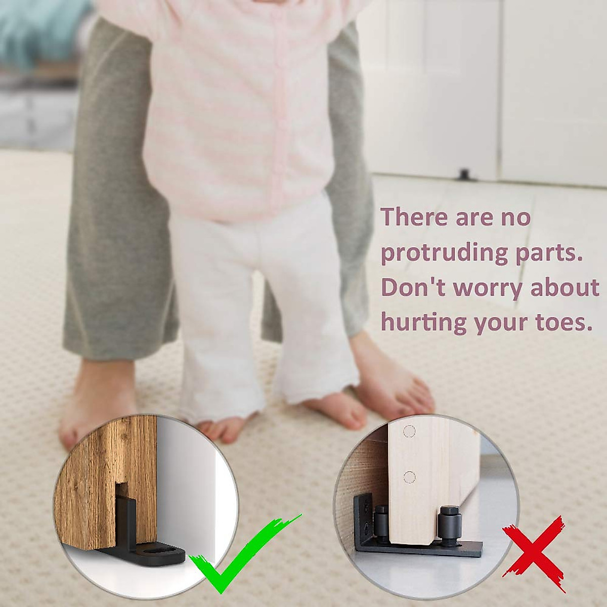 ZEKOO Adjustable Sliding Barn Door Hardware Door Bottom Floor Guide Plastic Limit The Door with Screws (2set)