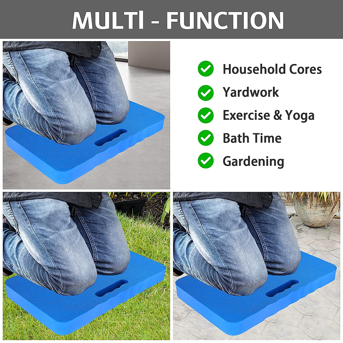 HOOPLE Extra Thick Kneeling Pad, Soft Foam Kneeling Cushion, Waterproof Knee Pads, Lightweight Knee Mat for Bathing, Workout Supplies, Exercise Yoga, Garden Work Gifts 15.7 x 11 Inches Blue