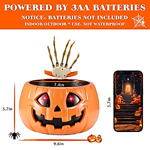 Anlass Halloween Candy Bowl Animated Pumpkin Candy Holder with Moving Skeleton Hand Creepy Sound and Red Eyes for Halloween Decorations Indoors and Trick or Treats