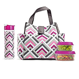 Fit & Fresh Westport Insulated Bag & Meal Kit, with 2 Food Containers & Matching Tumbler Bottle, Reusable Lunch Bag for Women, Perfect for Work, School, Beach & More, Standard, Magenta
