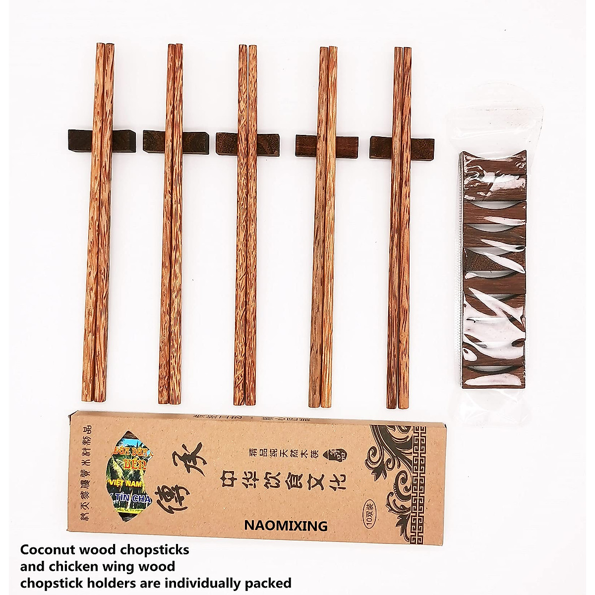 LUXIYUCHU 10 Set Coconut Chopsticks Reusable Wooden Chop Sticks Cooking Bamboo Helper Korean Japanese Cool Hair Chop Sticks Pack Reusable Chopsticks Take 10 Chicken Wings Chopstick Rest