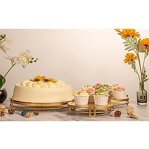 Nelhalt Gold Cake Stand 3 Pcs, Modern Dessert Table Display Set 12 in. L + 10 in. L + 8 in. L x 2 in. H Tiered Cupcake Holder Candy Fruit Plate Decoration for Wedding Birthday Party Celebration