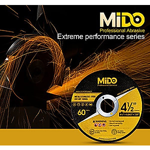 MIDO Professional Abrasive Cut Off Wheels 60 PCS Angle Grinder Cutting Disc 4-1/2" x .045" x 7/8" Ultra Thin Cut Off Wheel for Metal