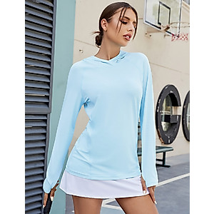 LUYAA Womens UPF 50+ Sun Protection Hoodie Shirt Long Sleeve Fishing Hiking Outdoor UV Shirt Lightweight Thumb Holes Blue S