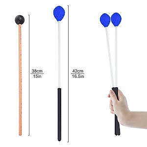 YZNlife Marimba Mallets Glockenspiel Sticks 1 Pair Medium Hard Yarn Head Marimba Mallets and 1 Pair Rubber Mallets Sticks for Percussion Bell Glockenspiel Marimba
