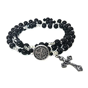 St. Benedict Full 5 Decade Twistable Rosary Bracelet - Catholic Rosary - Catholic Gifts Women - Rosary Necklace for Women - Catholic Gift