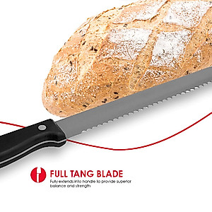 Home Basics 8", Black Stainless Steel Bread Knife with Contoured Bakelite Handle